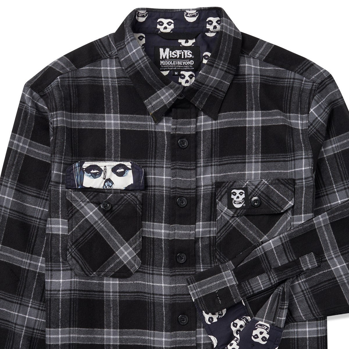 Misfits Grey & Black Long Sleeve Flannel Shirt | Clothing | Misfits Shop